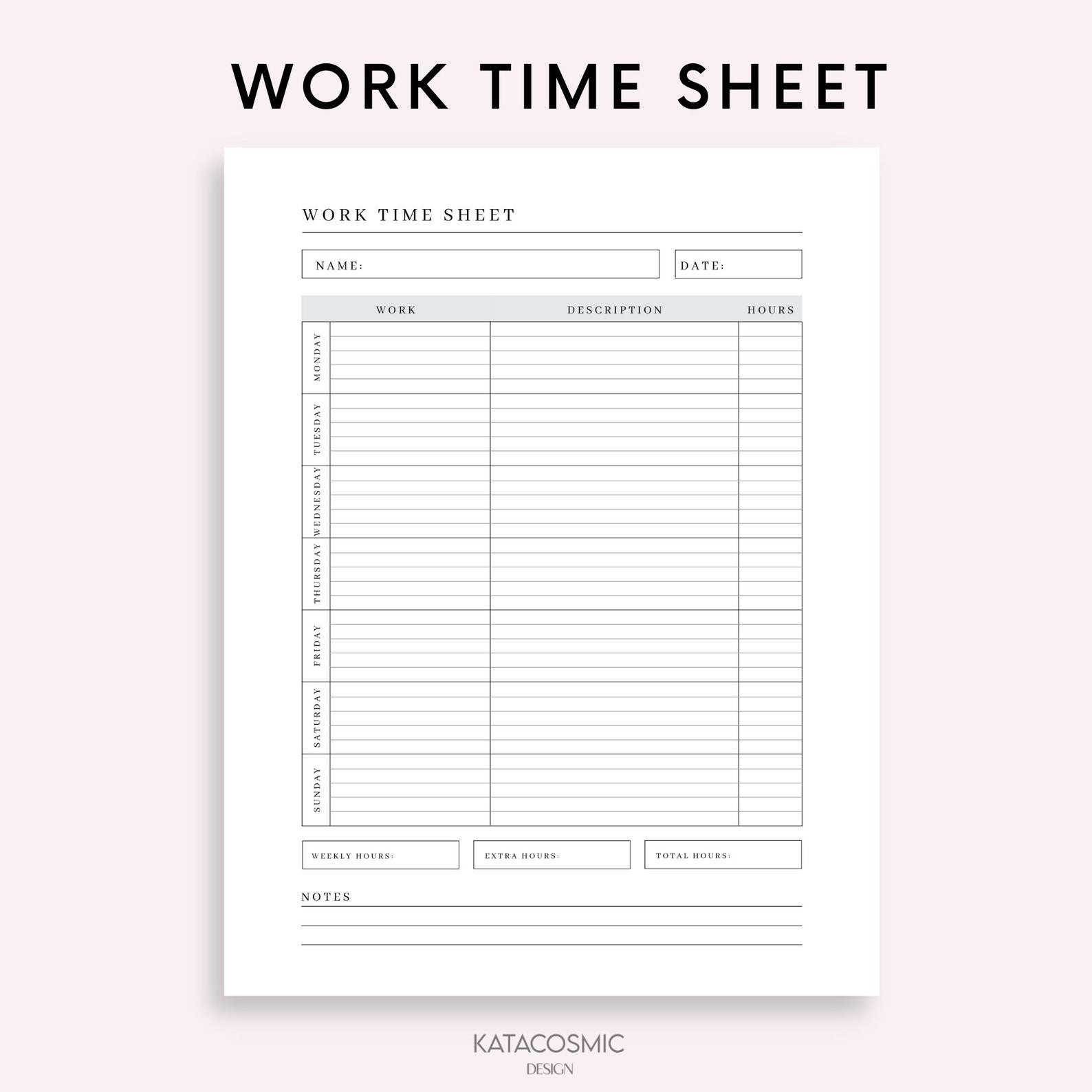 Printable Employee Time Sheet Editable Digital Template, Printable Time ...