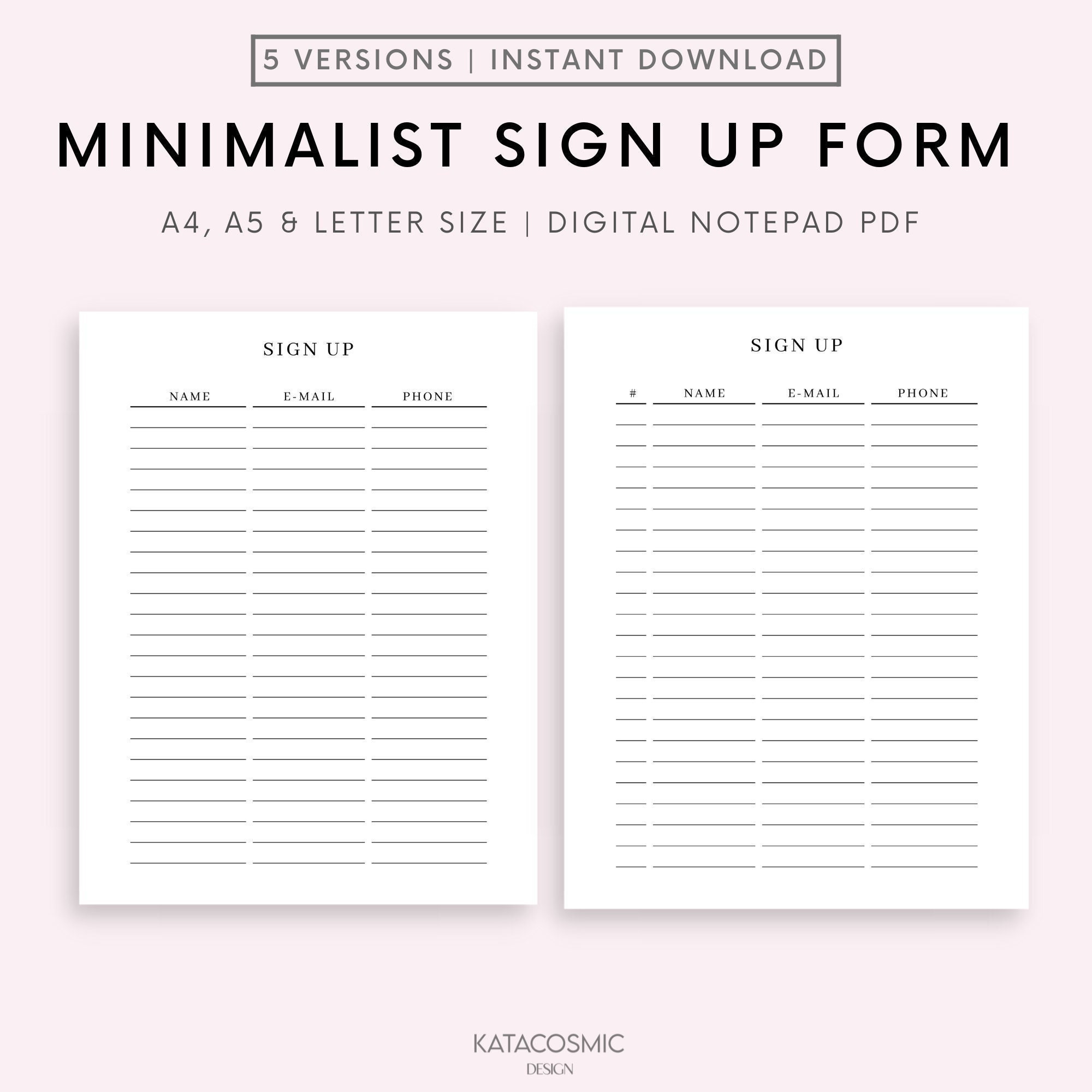 Minimalist Sign up Sheet 3 Email Sign up Forms PRINTABLE - Etsy