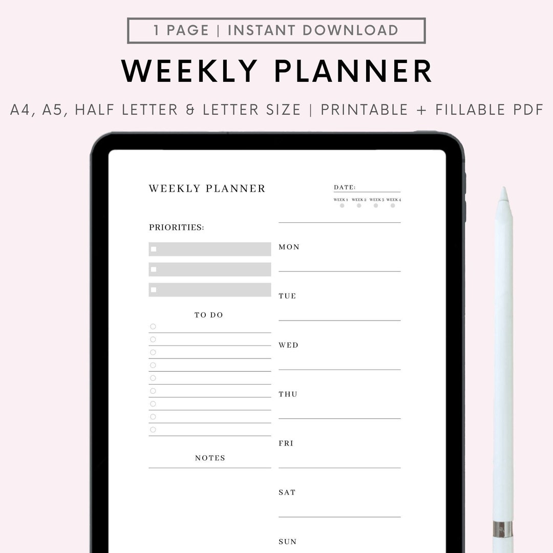 Undated Weekly Digital Planner, Weekly Planner and to Do List, Digital ...