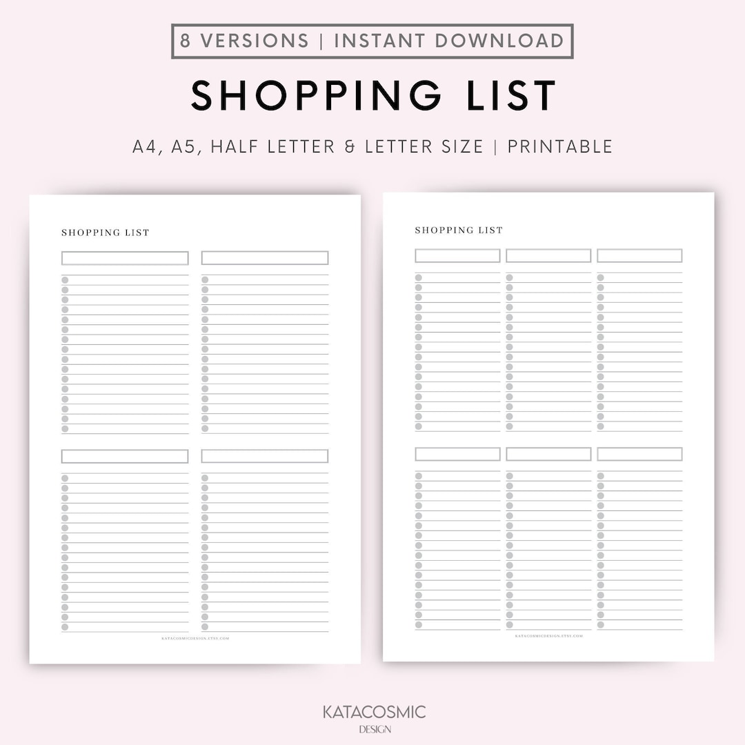Printable Shopping List Template, to Buy List, Item Checklist, Grocery ...