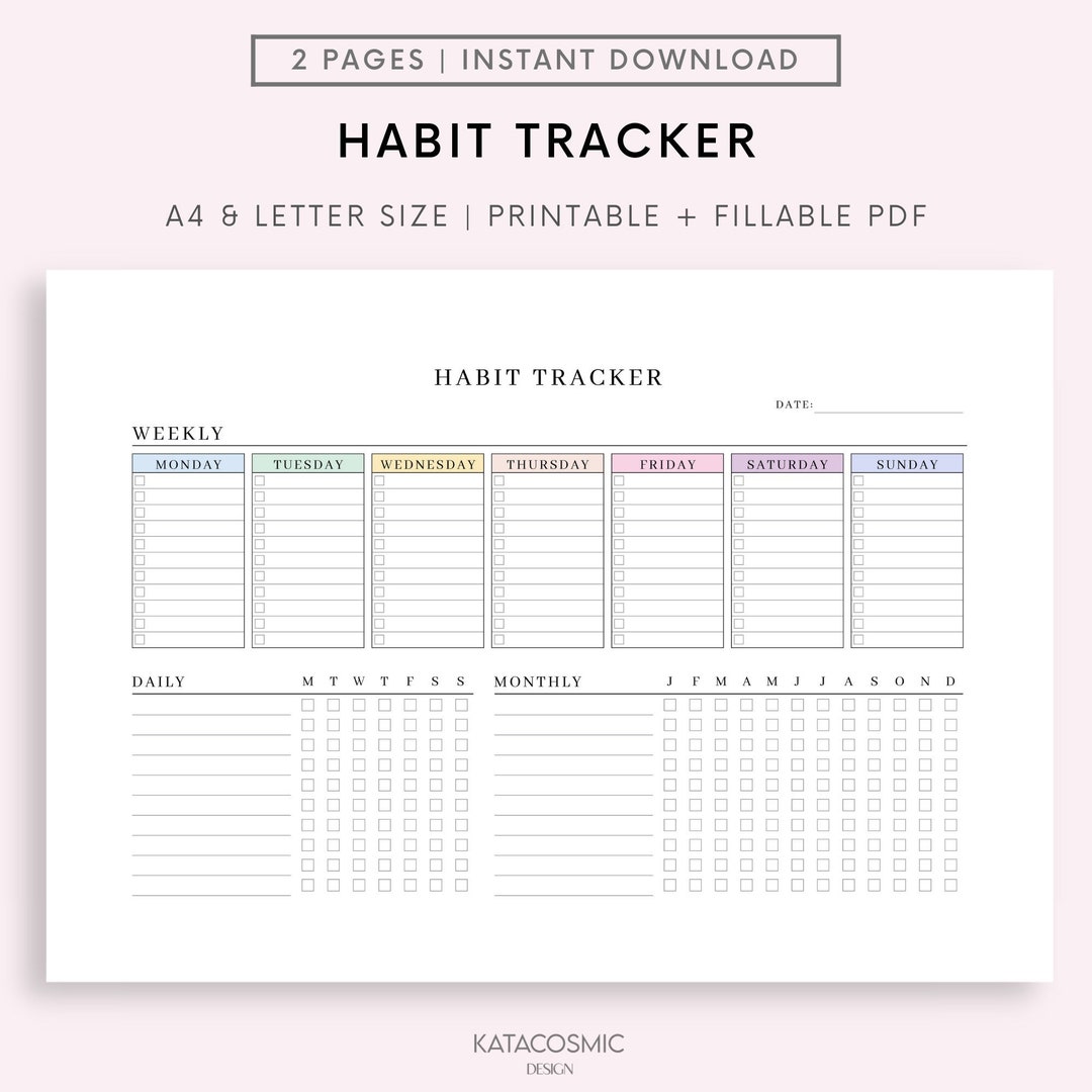 Monthly Habit Tracker Printable Landscape, Habit Tracker Template ...