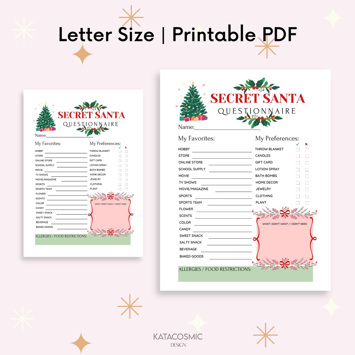 EDITABLE Secret Santa Questionnaire Printable Questions for - Etsy