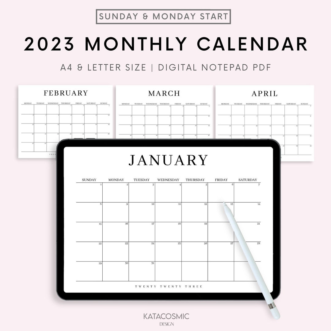 2023 Digital Monthly Planner, Printable Calendar Landscape Planner ...