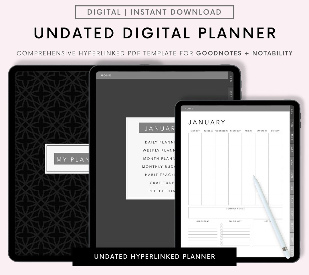 Minimalist Digital Planner UNDATED - Planner With Hyperlinks ...