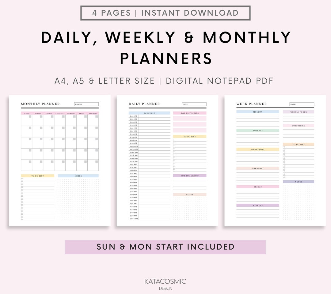 Daily Planner, Weekly Planner, Monthly Planner Printable PACK! Planner ...