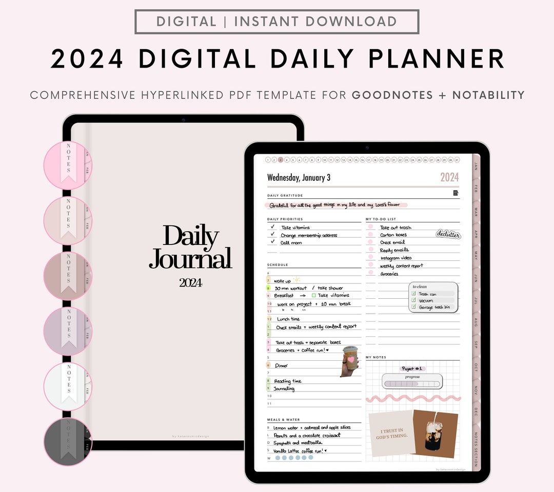 Digital Daily Planner, Portrait Digital Planner, iPad 365 Day Planner ...
