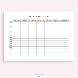 Hourly Weekly Schedule Landscape, Weekly Planner Printable, Week at a ...