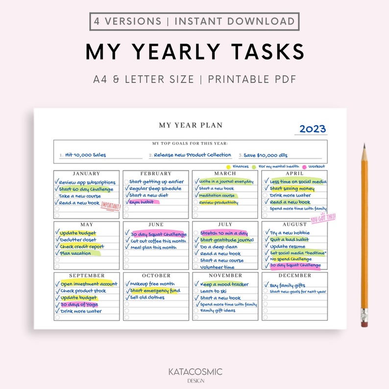 Yearly Tasks Printable Landscape Yearly to Do List - Etsy