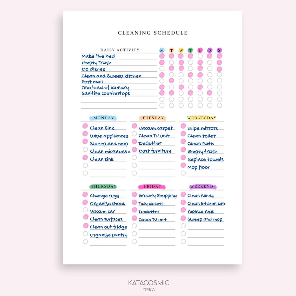 Editable Cleaning Schedule Printable Cleaning Checklist - Etsy