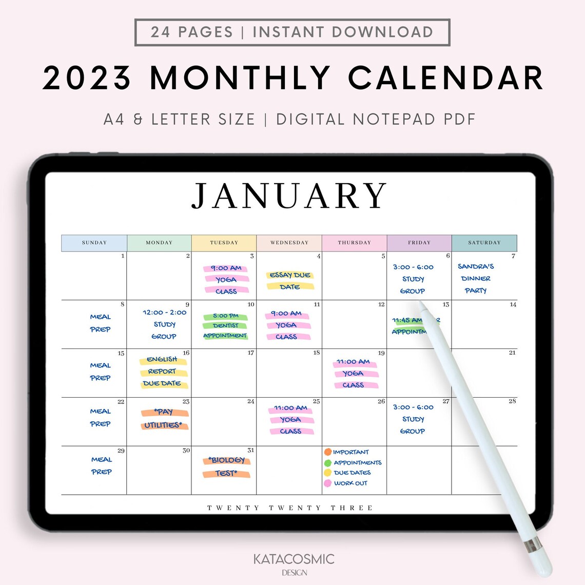 Digital 2023 Monthly Calendar for Goodnotes Desk Calendar - Etsy
