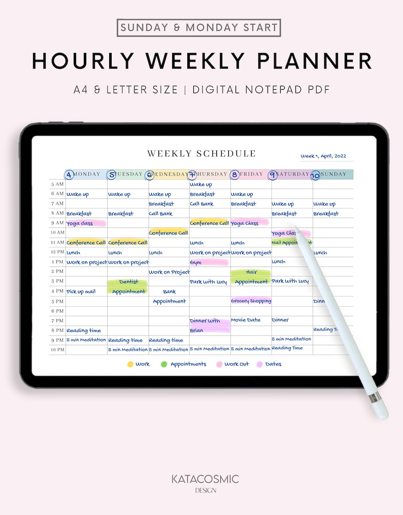Hourly Weekly Schedule Landscape Weekly Planner Printable - Etsy
