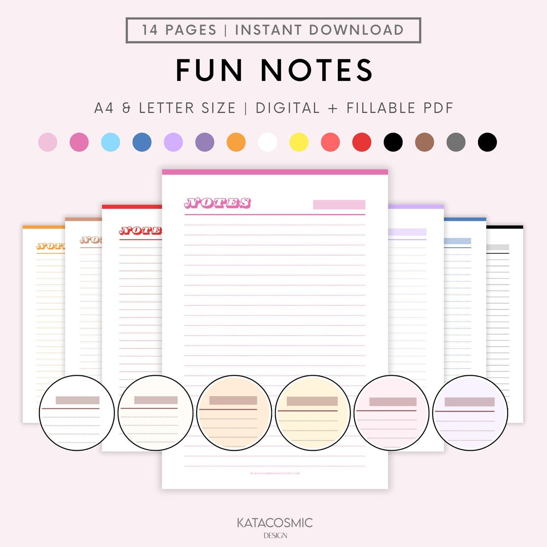 Fun Printable Lined Notes Pages, Lined Paper, Notetaking Pages Pdf ...