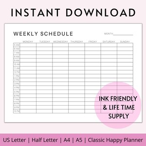 Hourly Weekly Schedule Landscape, Weekly Planner Printable, Week at a ...