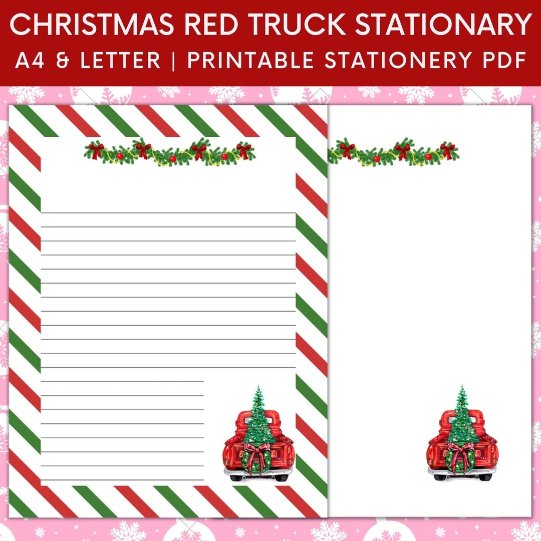 Christmas Truck Writing Paper, Vintage Red Truck Printable Stationery ...