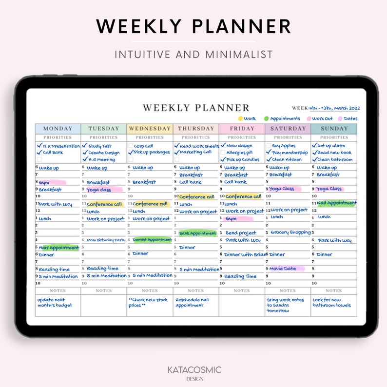 Digital Weekly Schedule for Goodnotes, 24/7 Weekly Timetable, Hourly ...