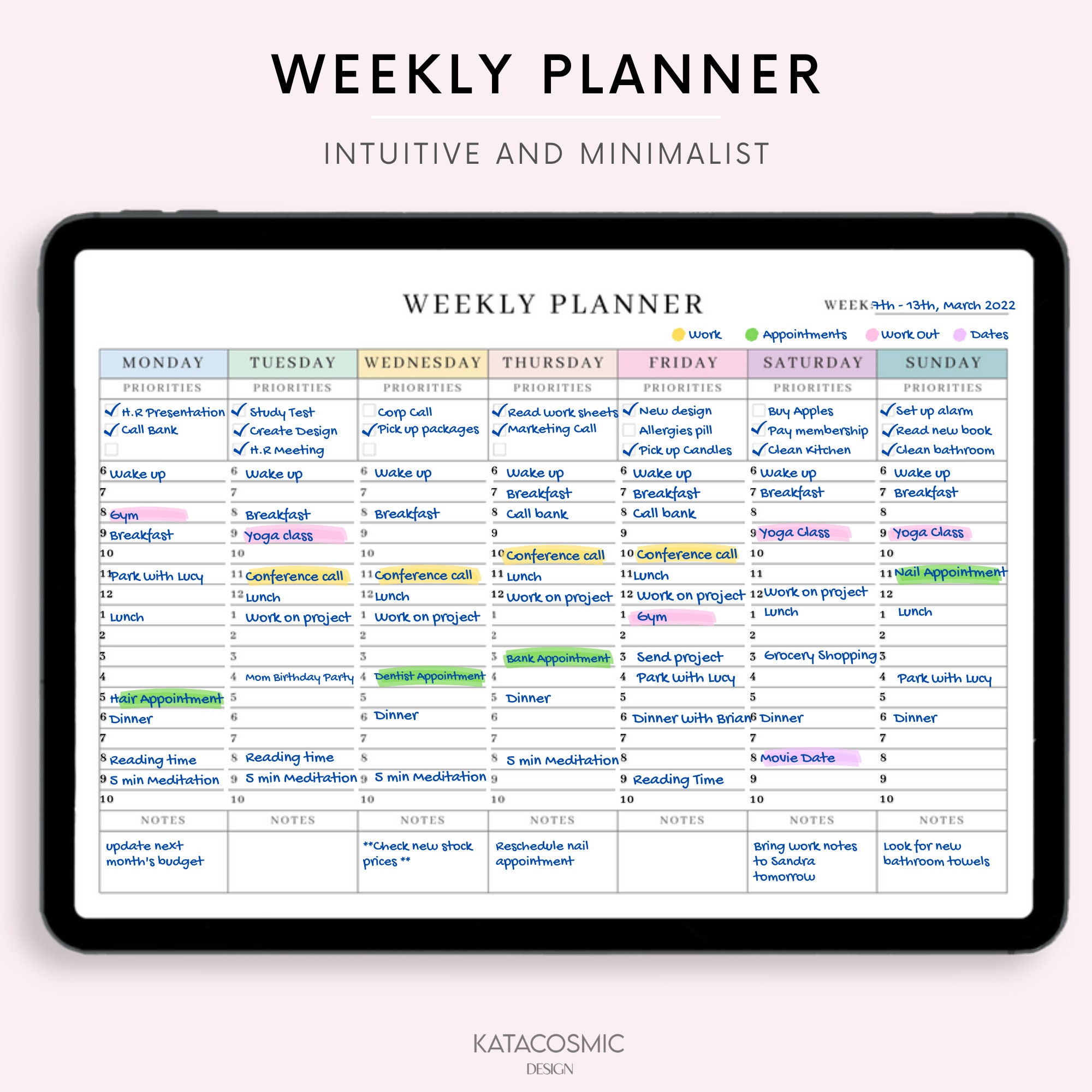 Digital Weekly Schedule for Goodnotes, 24/7 Weekly Timetable, Hourly ...