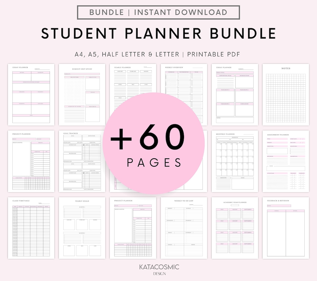 Printable Planner, Printable Student Planner Bundle, Study Planner ...