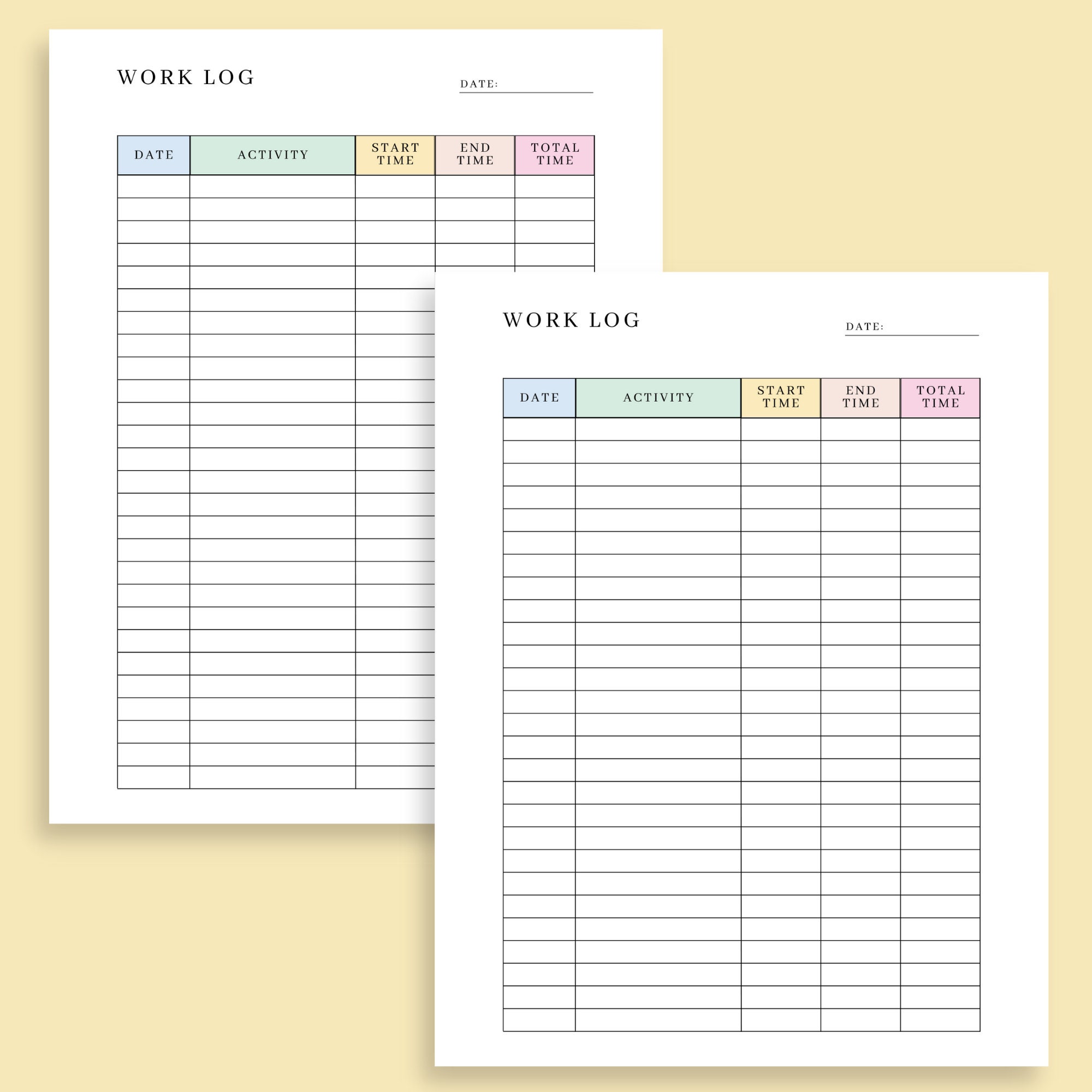 Printable Work Time Log and Tracker Activity Hours Log - Etsy