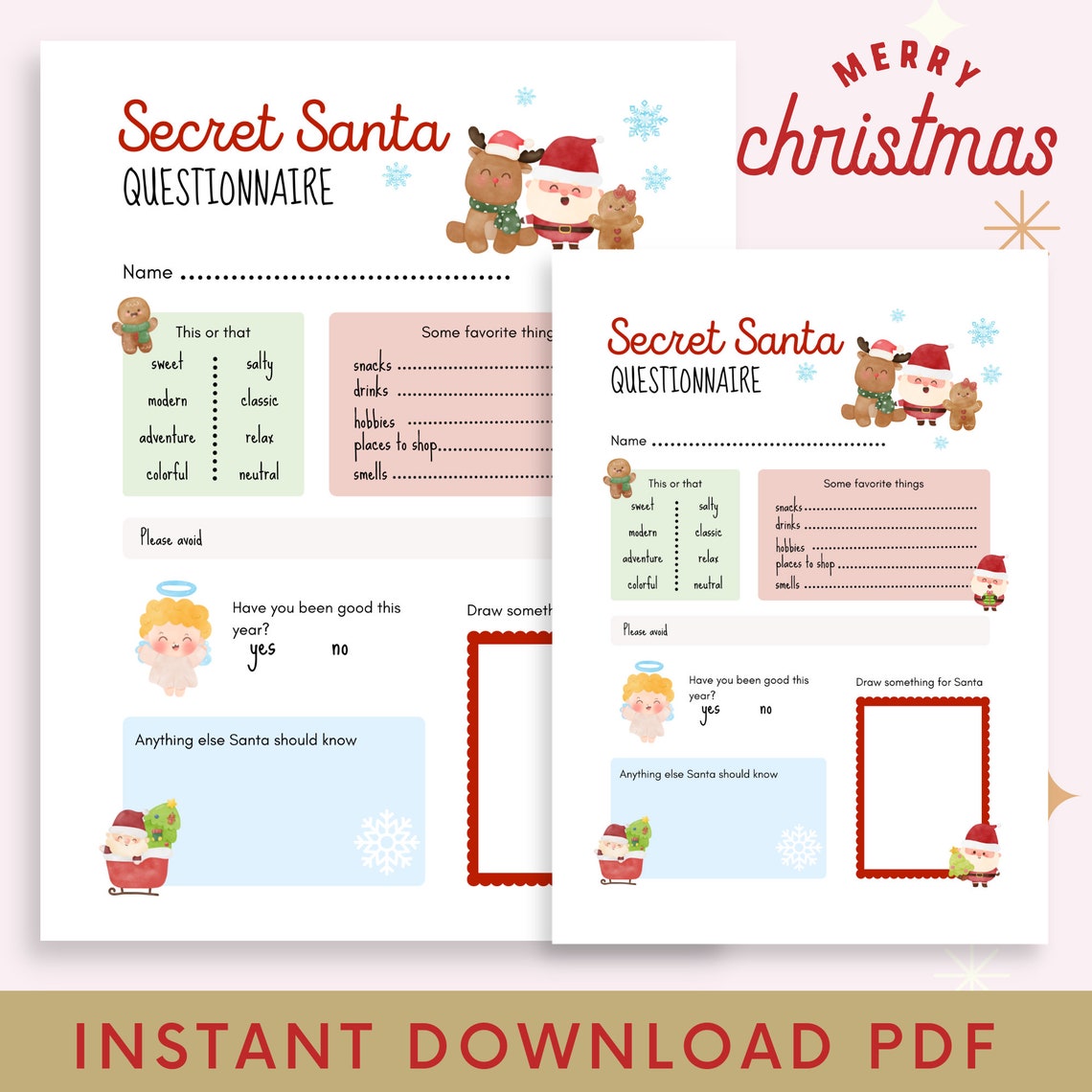 Printable Secret Santa Gift Exchange Questionnaire for Christmas and ...