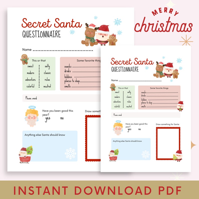 Printable Secret Santa Gift Exchange Questionnaire for - Etsy
