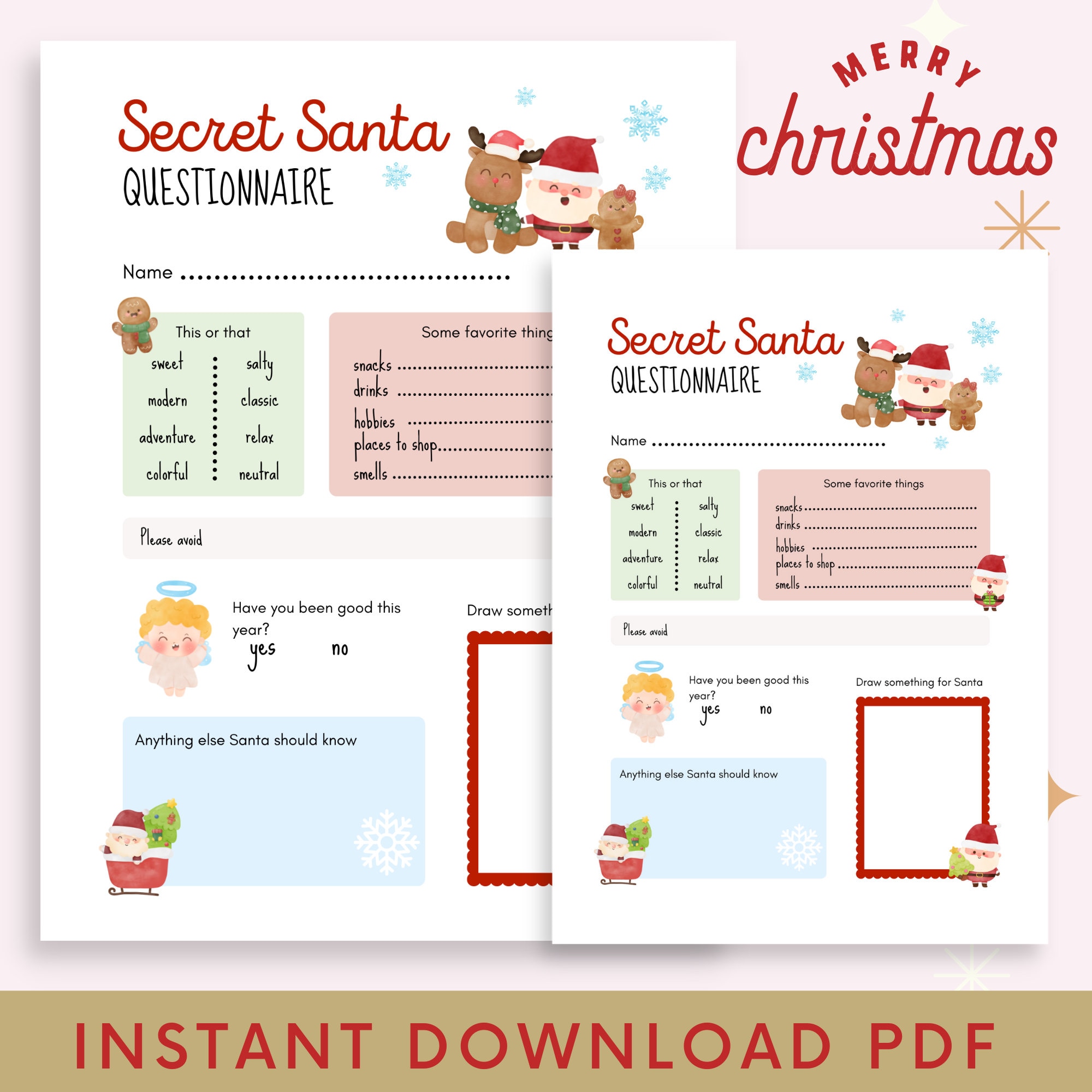 Printable Secret Santa Gift Exchange Questionnaire for - Etsy