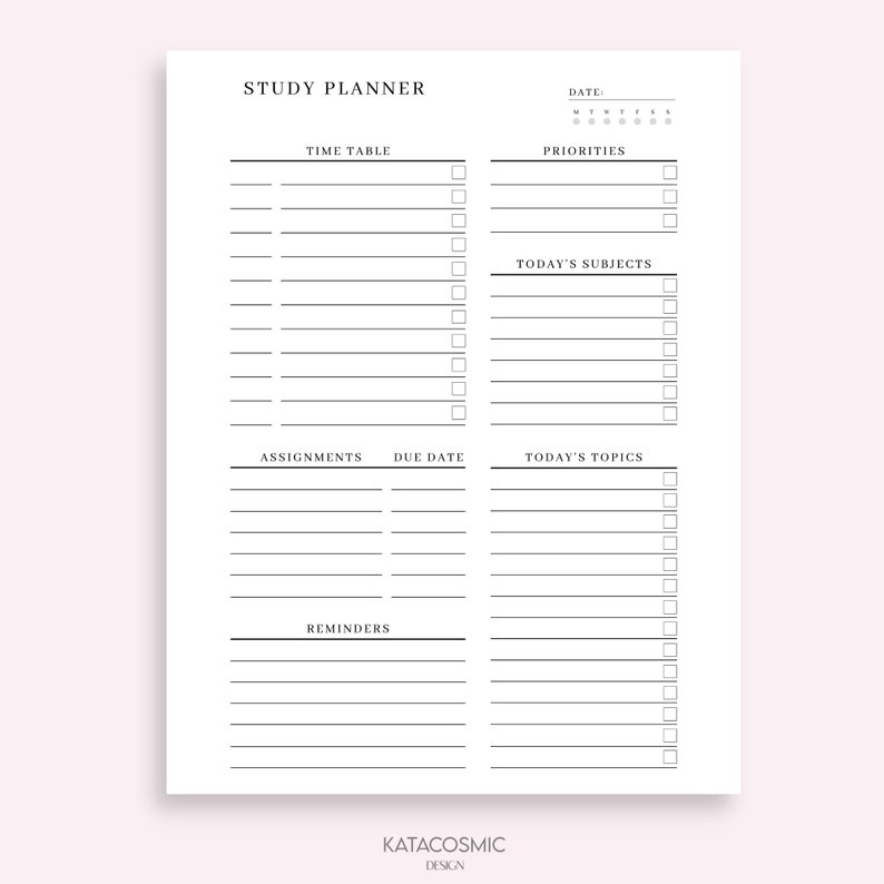 Study Planner Printable Print At Home Study Plan Student Etsy