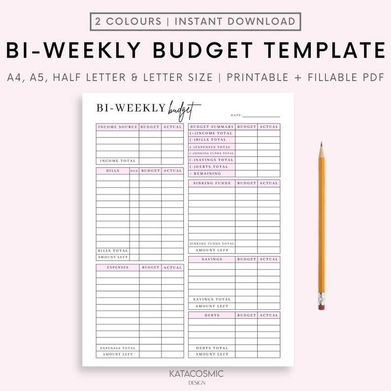 Biweekly Budget Planner, EDITABLE Bi-weekly Template, PDF Printable ...