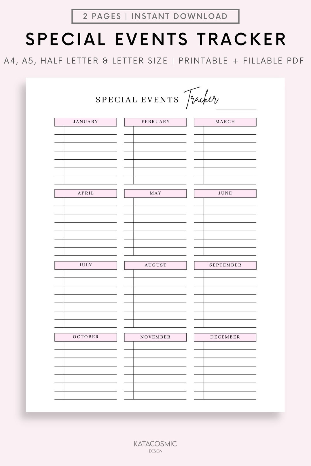 Yearly Important Dates Tracker Printable, Fillable Important Dates ...