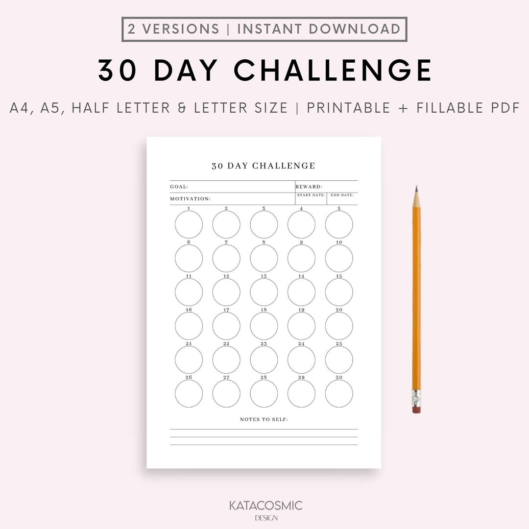 30 Day Challenge, Goal Setting, Goal Progress Tracker, Habit Forming ...