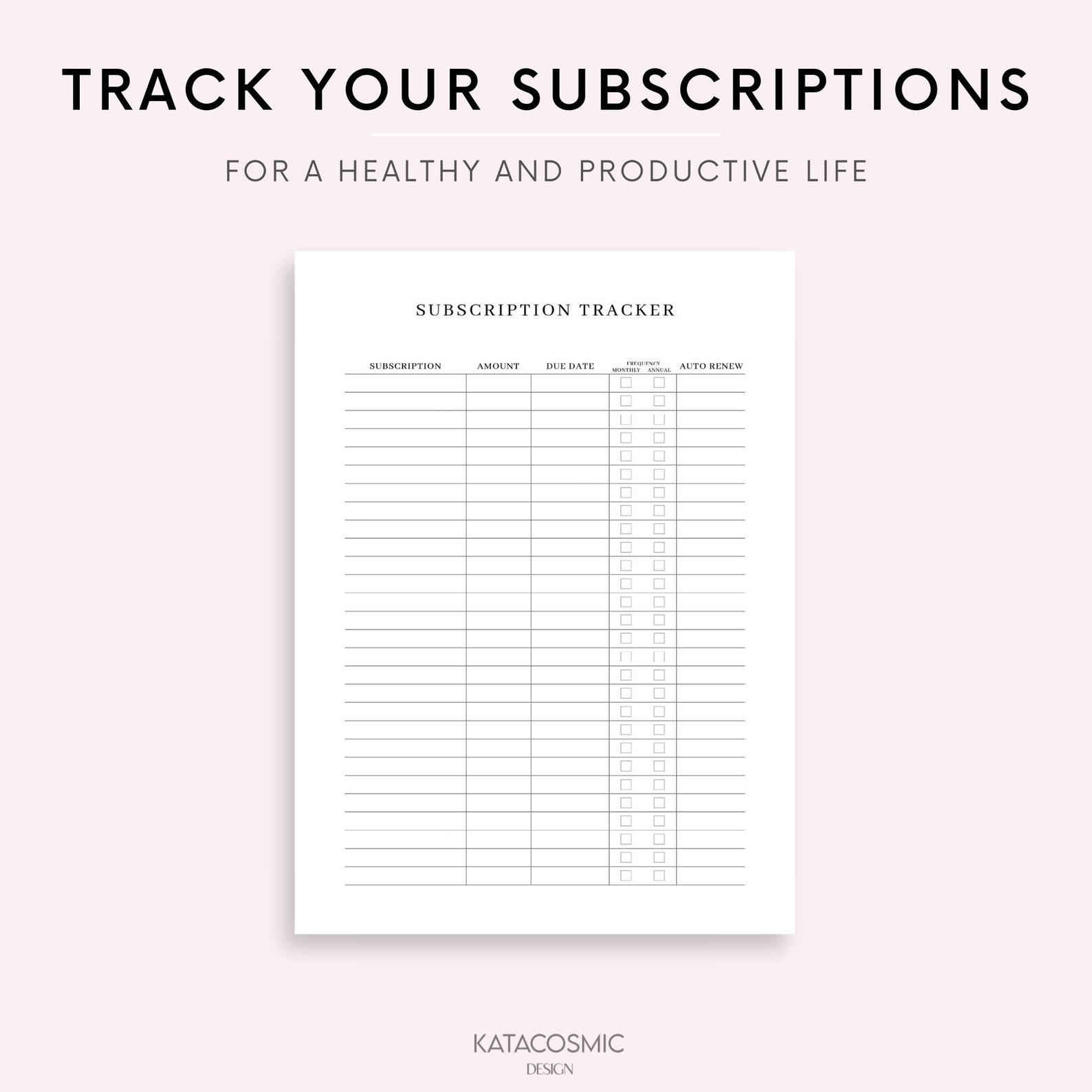 Subscription Tracker Printable Membership Checklist Expense - Etsy