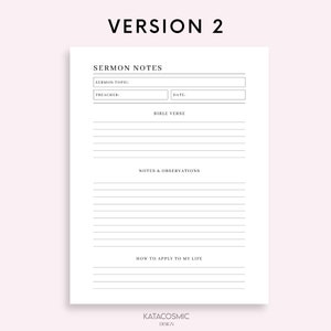 Printable Sermon Notes, Print at Home Faith Planner, Scripture and ...