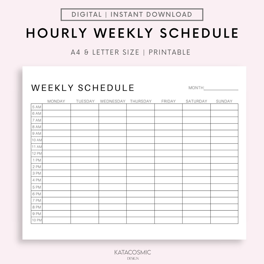 Hourly Weekly Schedule Landscape, Weekly Planner Printable, Week at a ...