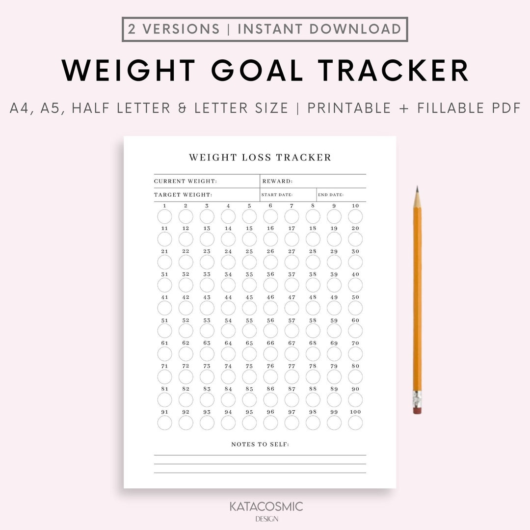 Printable Weight Loss Journal 100 Lbs/kg Loss Tracker Chart, Fitness ...