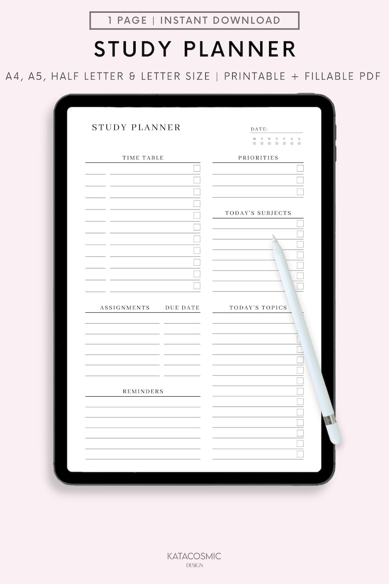 Study Planner Printable Print at Home Study Plan Student - Etsy