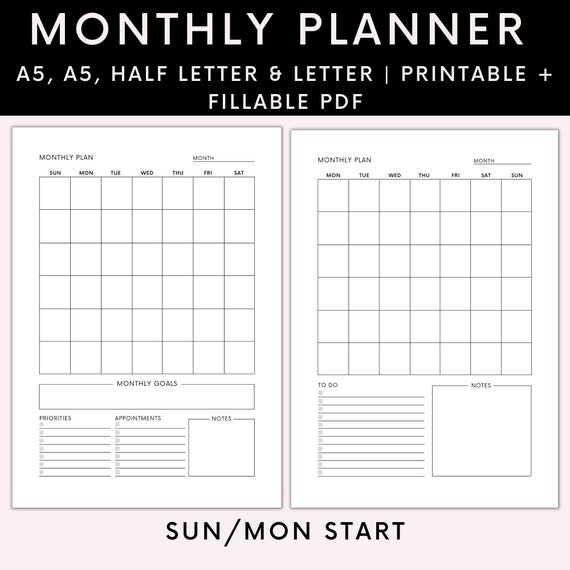 Monthly Planner Printable Productivity Planner Monthly | Etsy