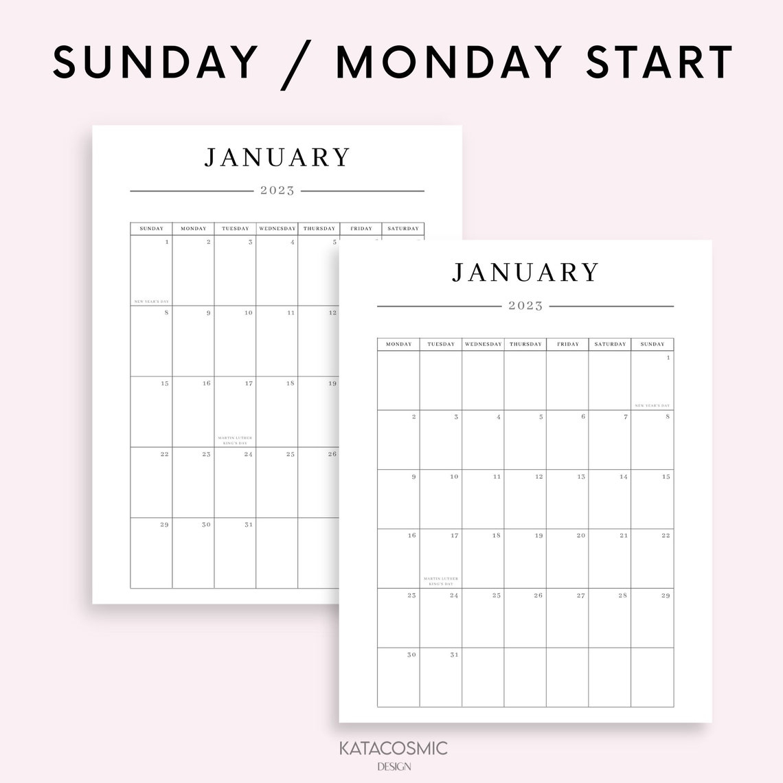 Minimalist 2023 Printable Calendar With Holidays Simple - Etsy