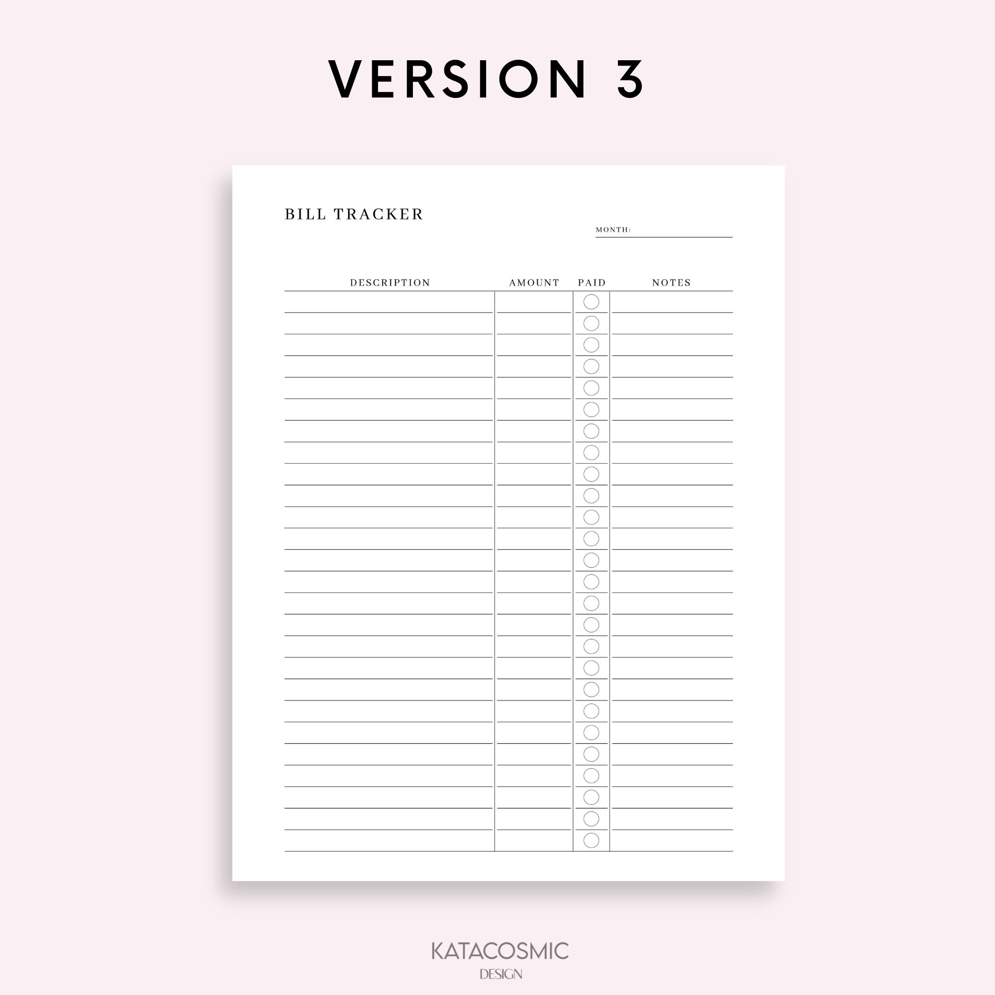 Monthly Bill Tracker Printable, Bill Payment Checklist, Bill Organizer ...