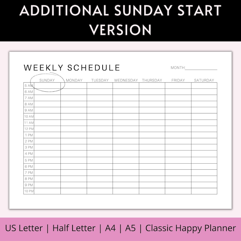 Hourly Weekly Schedule Landscape, Weekly Planner Printable, Week at a ...