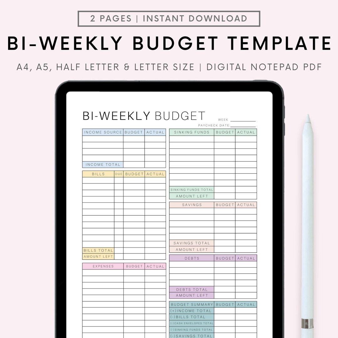 BI-WEEKLY Budget Overview Template Printable, Paycheck Budget Printable ...