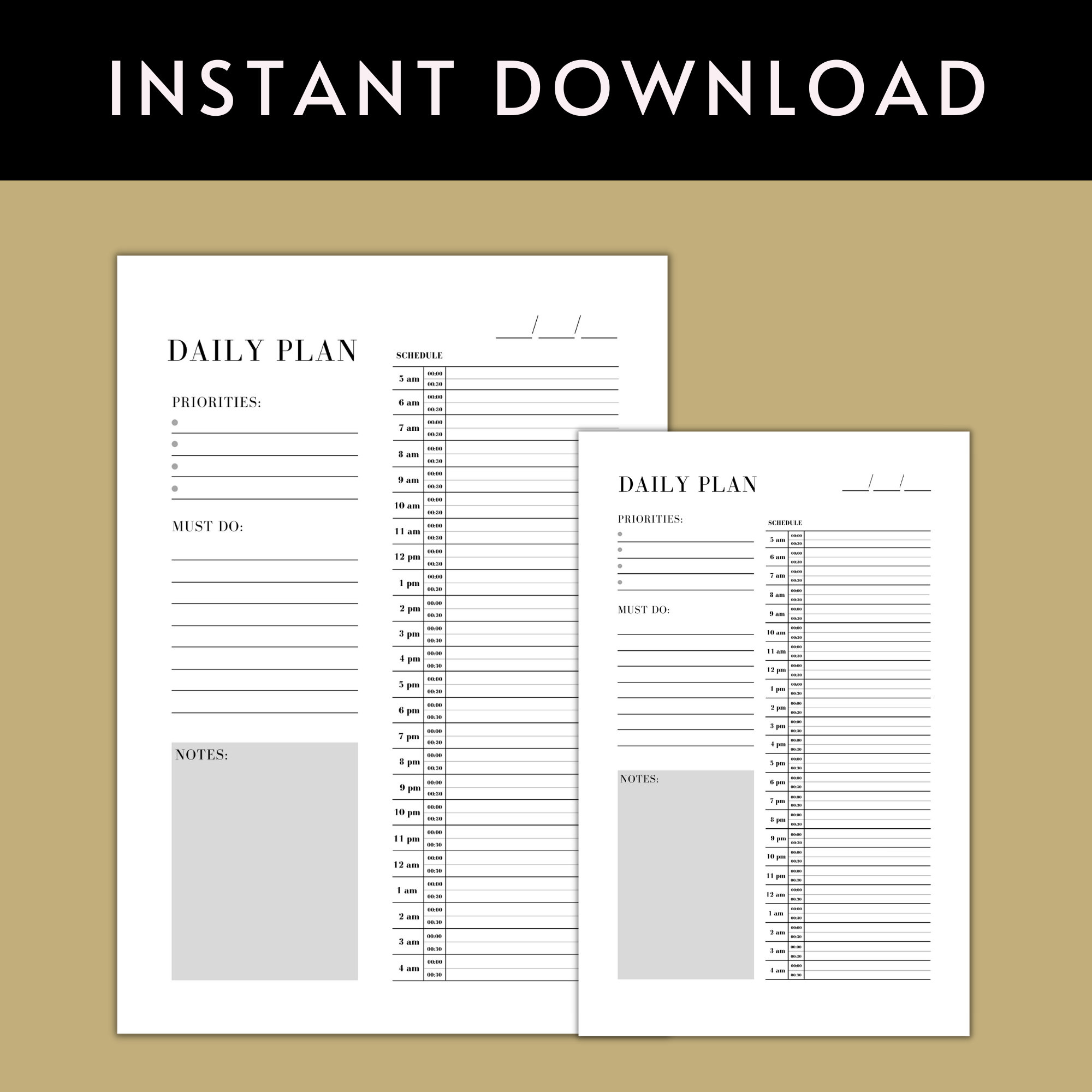 Day Planner Printable Print at Home Daily Planner 1 Hour | Etsy