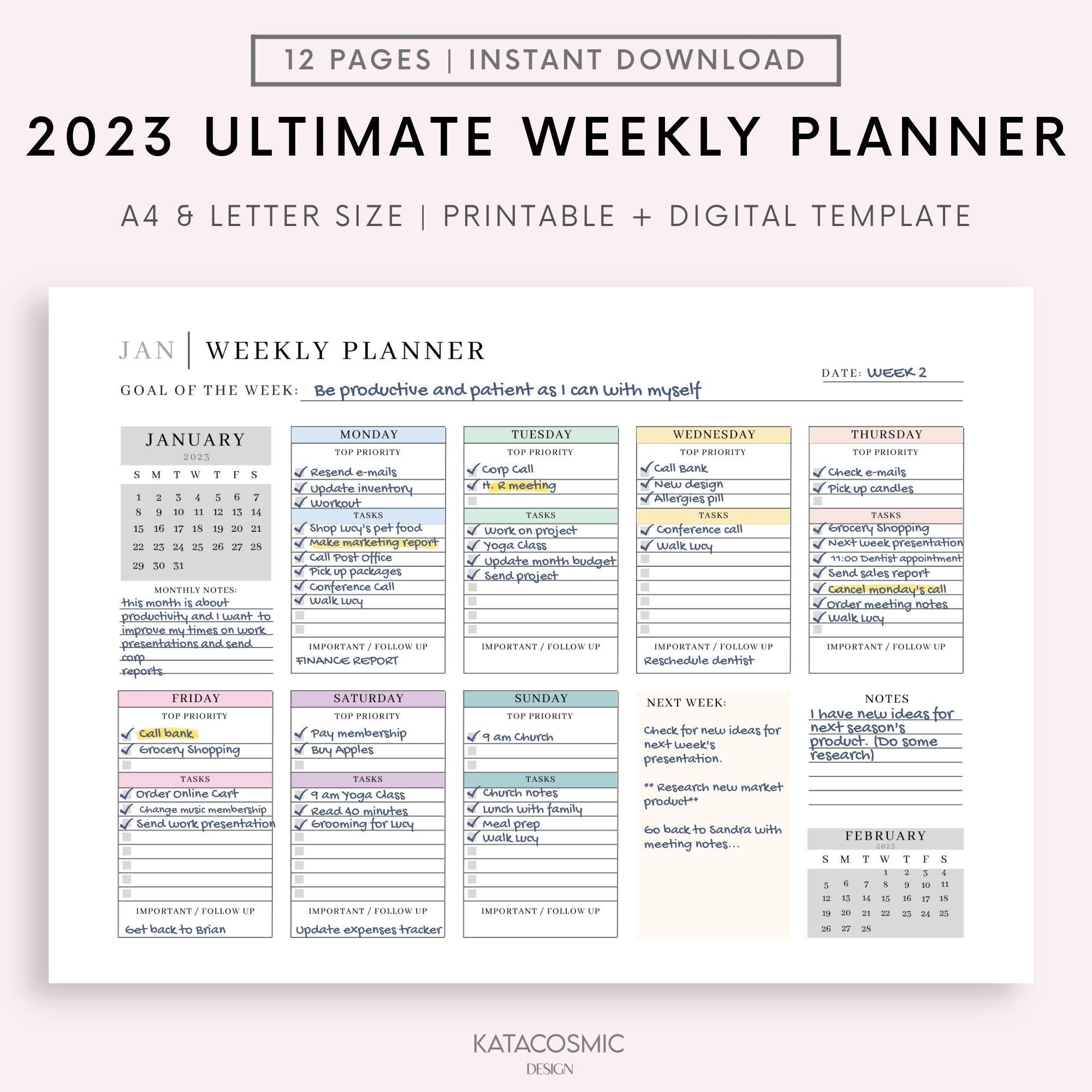 2023 Weekly Planner Printable Landscape Minimalist Weekly - Etsy Canada