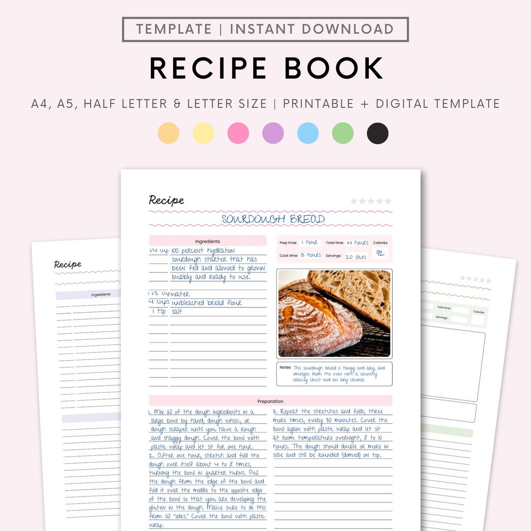 Recipe Book Template Printable, Blank Recipe Page, Cook Book Journal ...