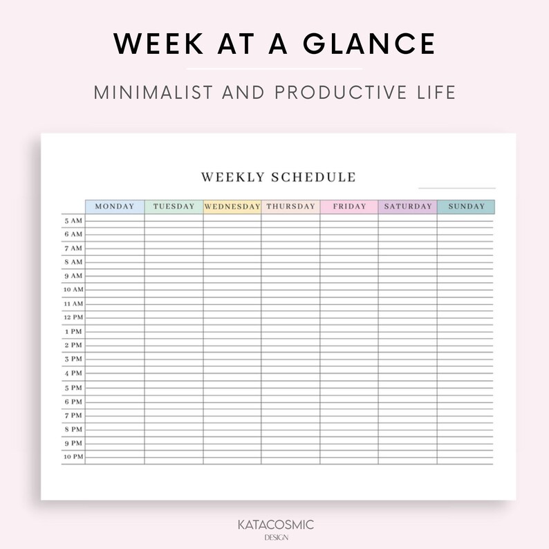 Half Hour Weekly Schedule Landscape Weekly Planner Printable - Etsy