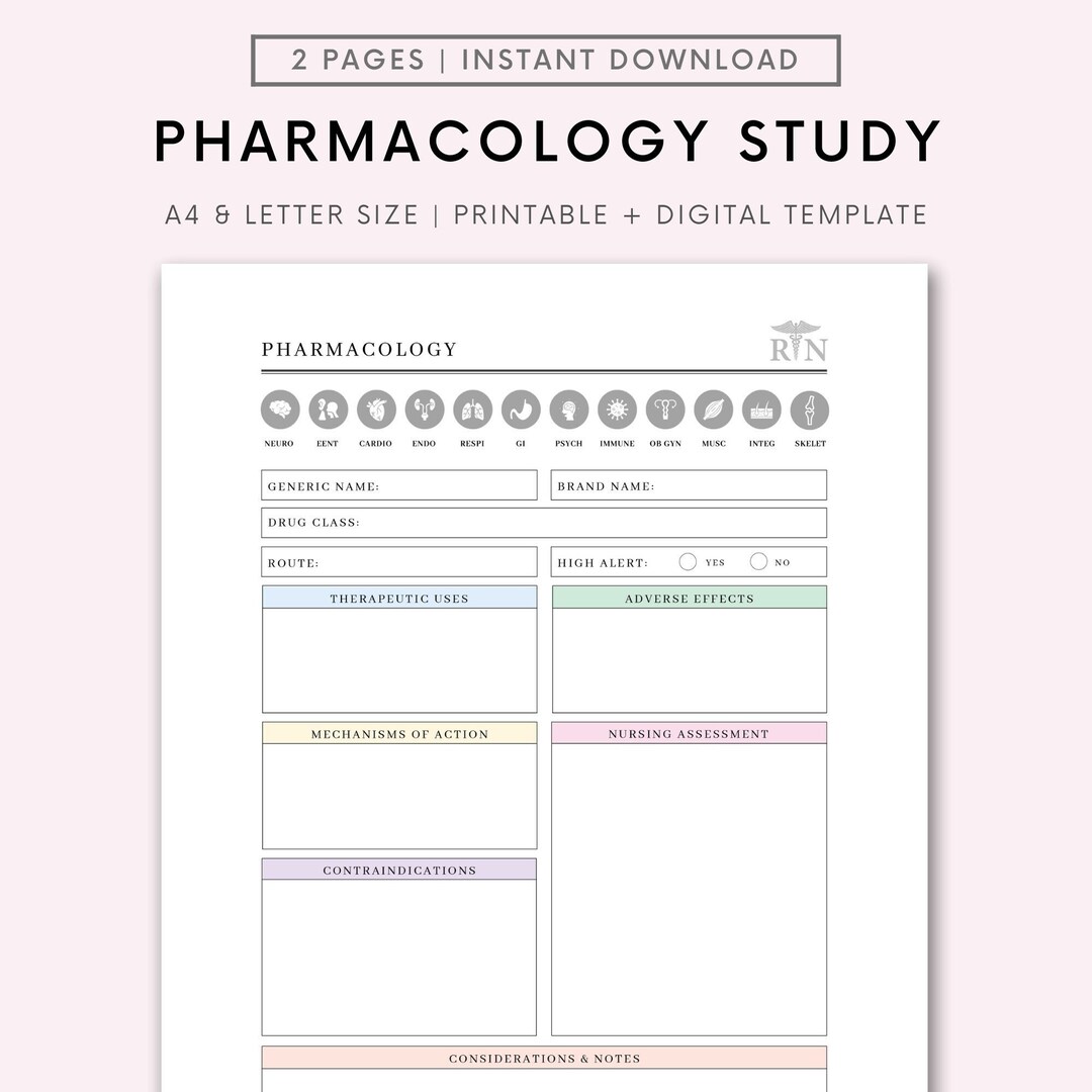 Nursing School Pharmacology Template Printable Pharmacology Map Nursing ...