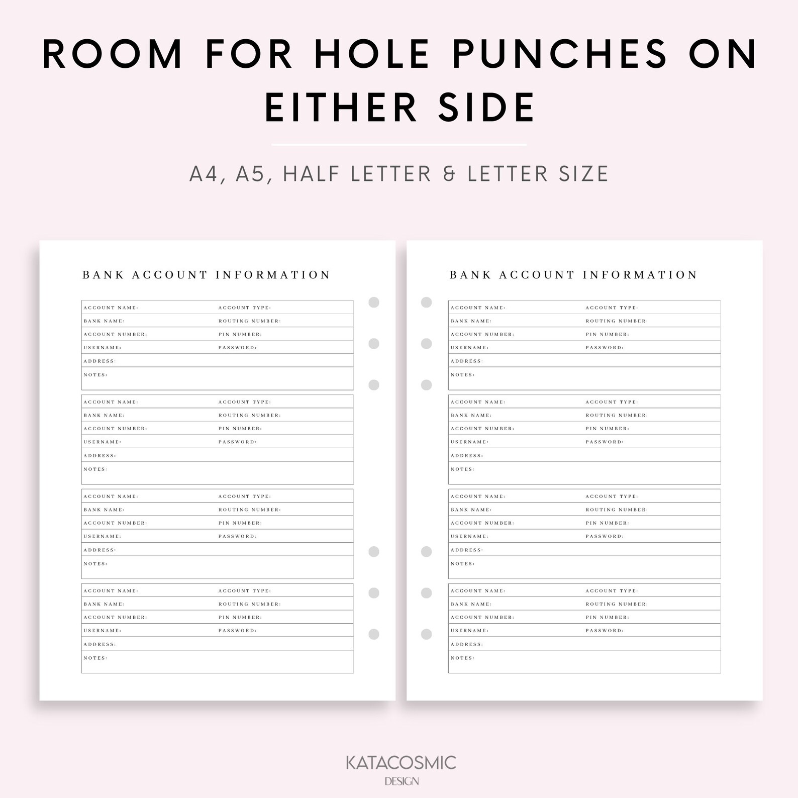Bank Account Information Tracker Printable, Bank Account Log, Bank ...