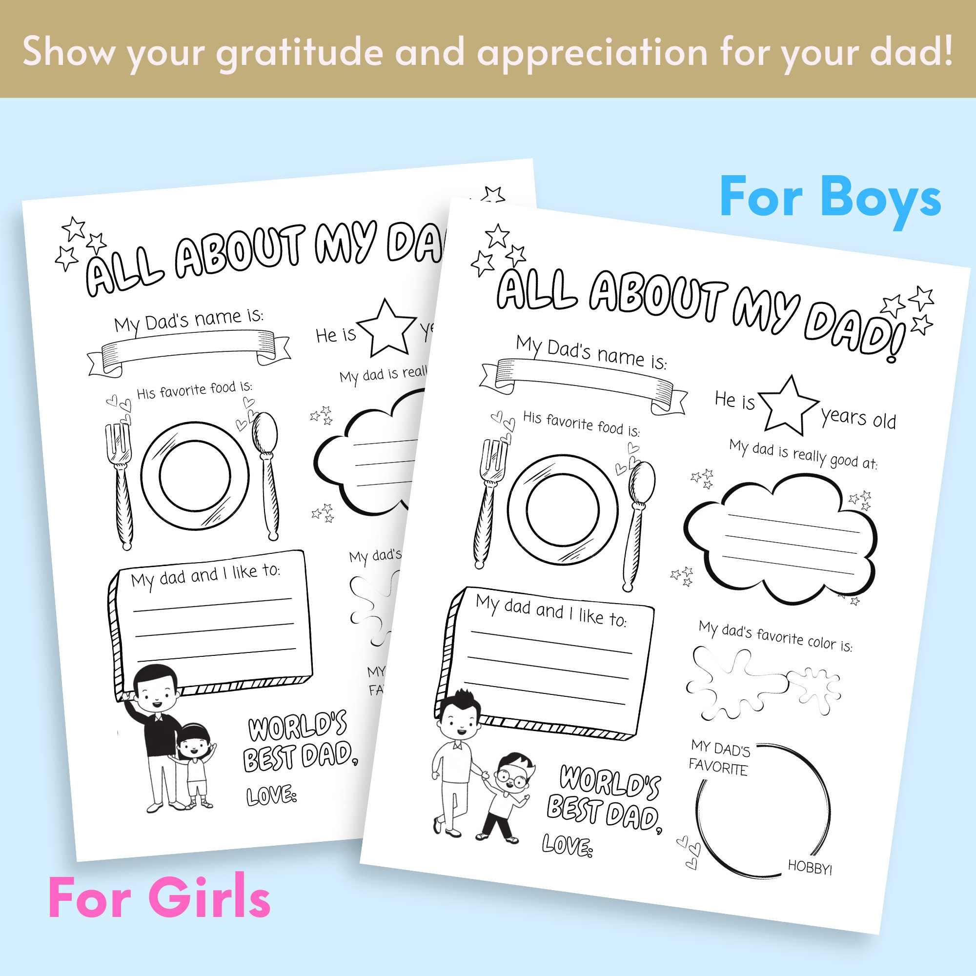 Printable All About Dad Fill in Template Kids Gift for - Etsy
