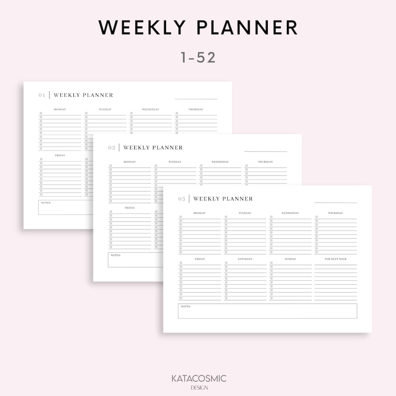 Weekly Planner Printable Landscape, Minimalist Weekly Schedule, Week at ...