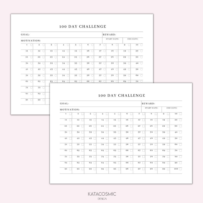 100 Day Challenge Goal Setting Goal Progress Tracker Habit - Etsy