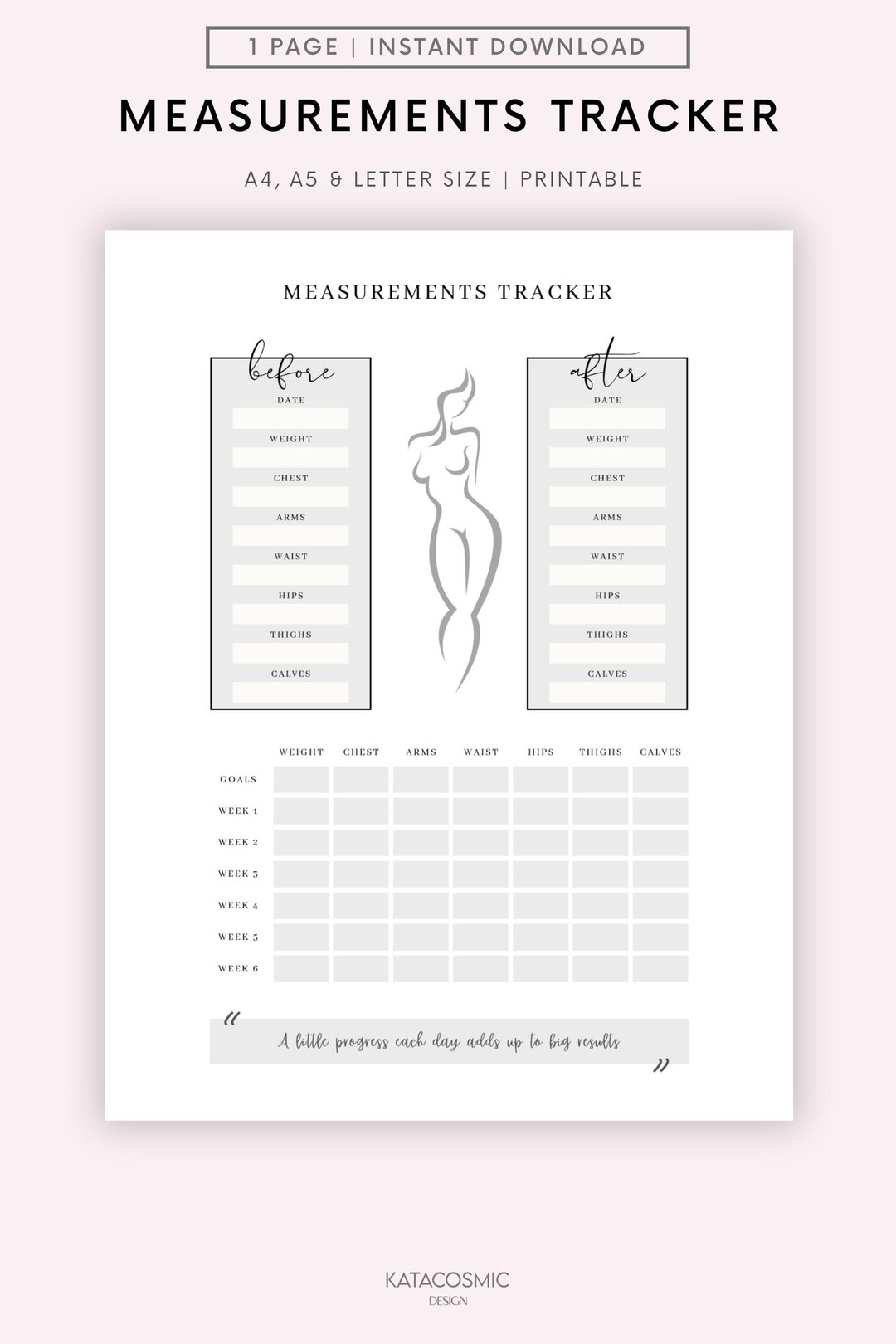 Body Measurements Tracker, 6 Week Body Transformation, Workout Progress ...