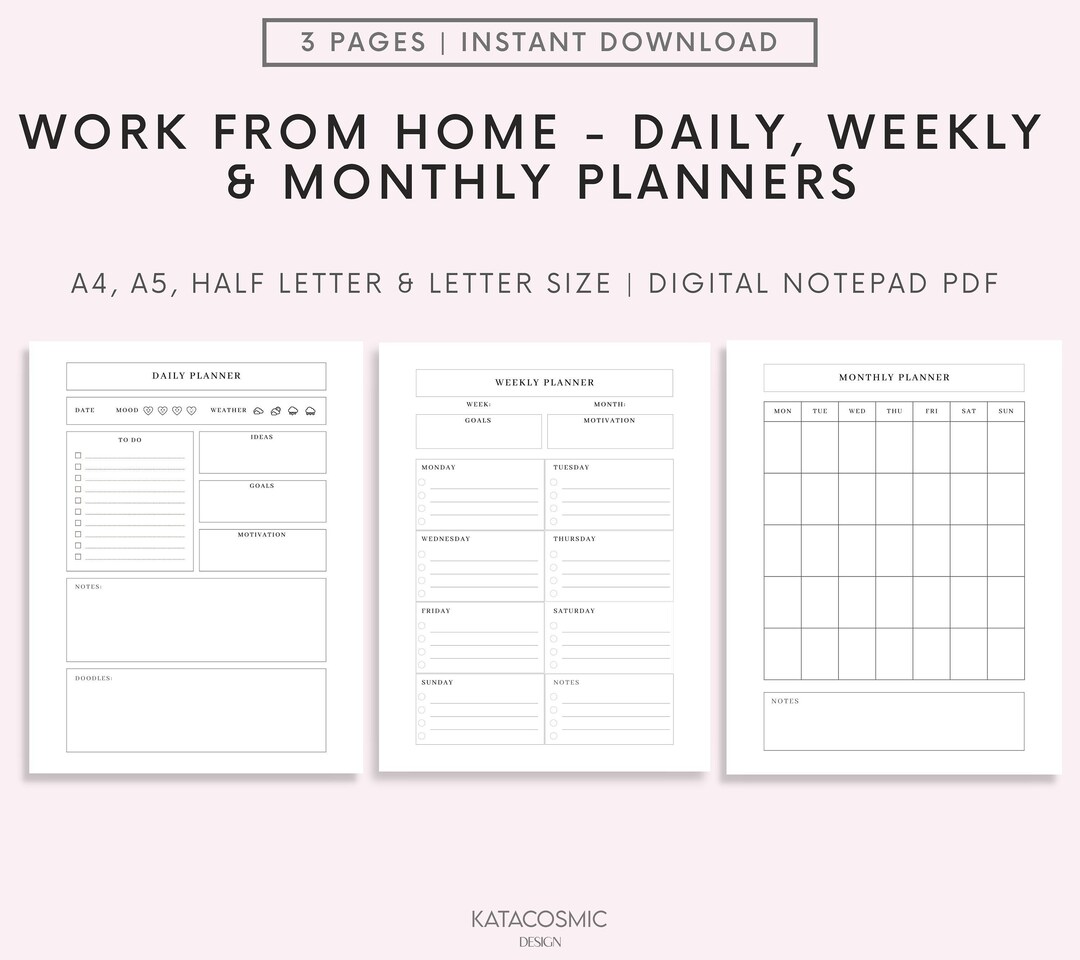 Work From Home - Daily Planner, Weekly Planner, Monthly Planner ...